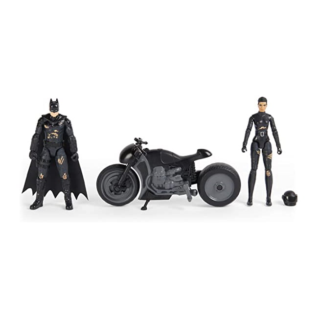 FIGURA - THE BATMAN - SELINA KYLE COM BATMAN E MOTO - 10 CM - SPIN MASTER